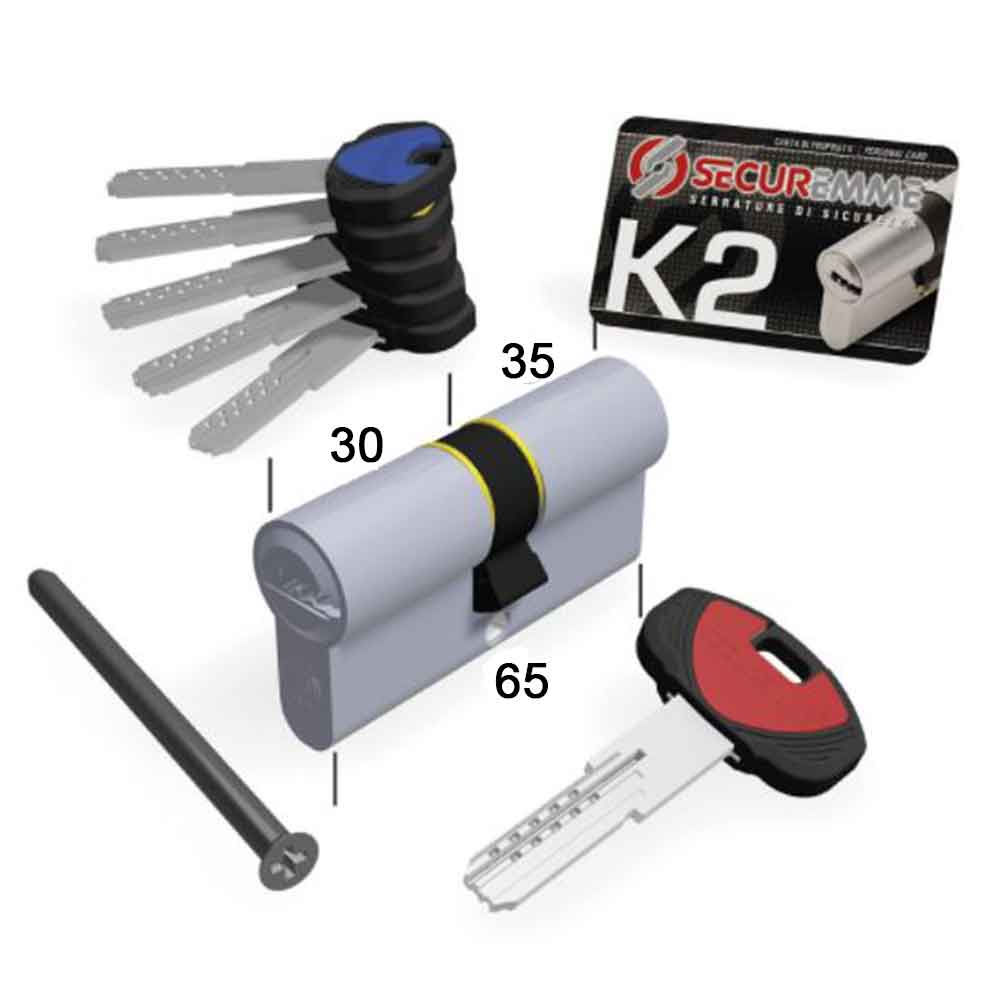 Cilindro europeo Securemme K2 3200CCS cromo satinato varie misure ...